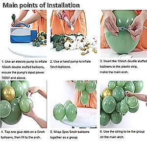 Sage Green Balloon Garland Arch Kit- Double Stuffed Sage Green Balloons Ivory White Metallic Chrome Gold Balloons for Baby Shower Jungle Safari Wild One Birthday Party Decorations