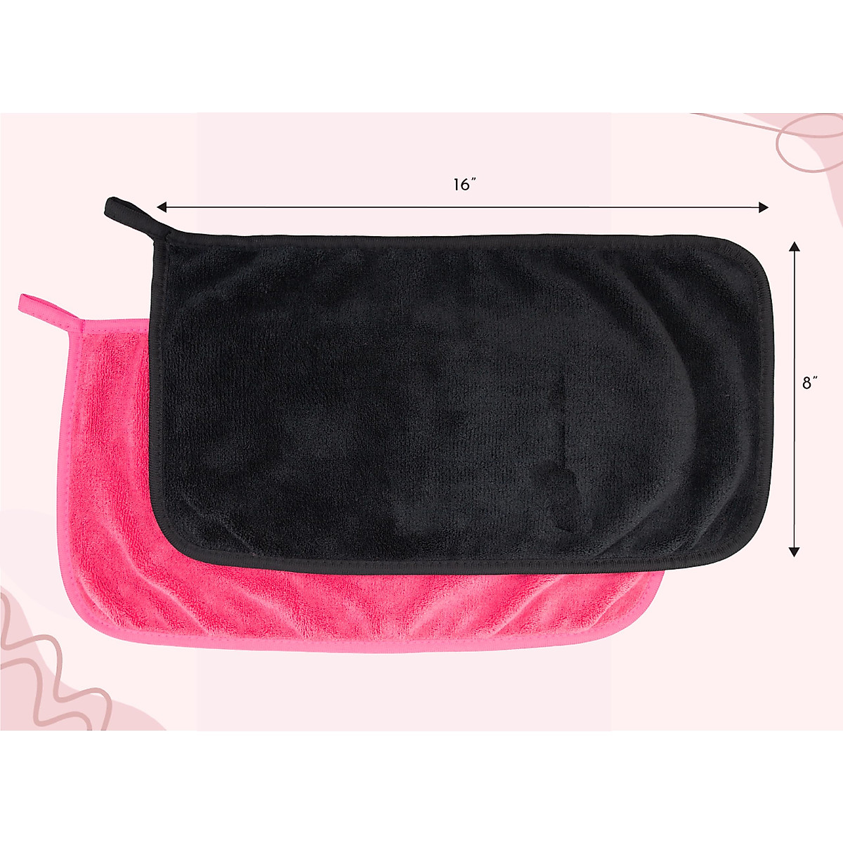 S&T INC. Makeup Remover Wipes for Skin Care, Reusable Makeup Wipes or Face Towels, Travel Essentials, Black and Pink, 8 In. by 16 In., 5PK