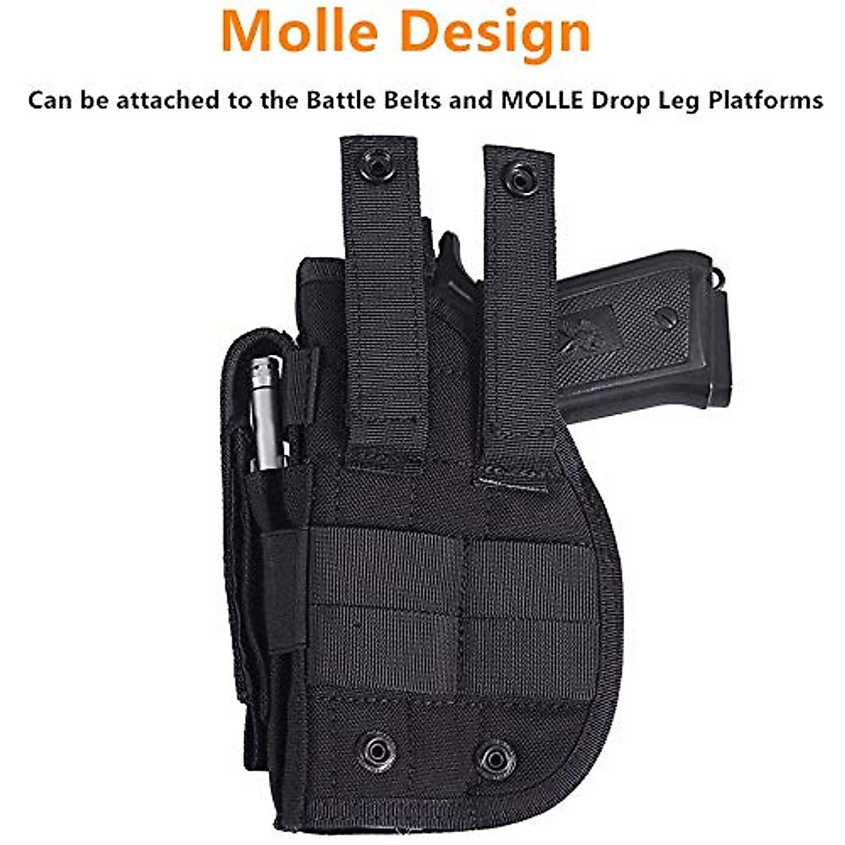 ACEXIER Universal Tactical Gun Holster Right Hand Molle Pistol Holster Combat Airsoft Waist Belt Holster for 1911 45 92 96 Glock(Black)