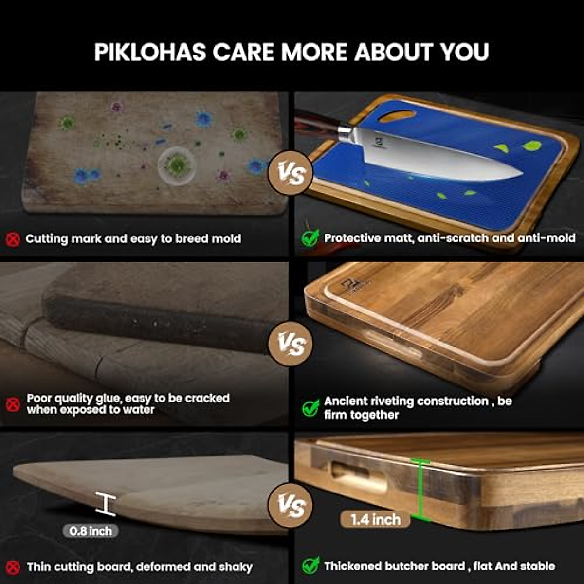 Acacia Wood Cutting Boards Large Set of 7, Charcuterie Chopping Board for Kitchen with Holder, Plastic Serving Board Mats, Juice Groove, Reversible Butcher Block for Meat Cheese Bread