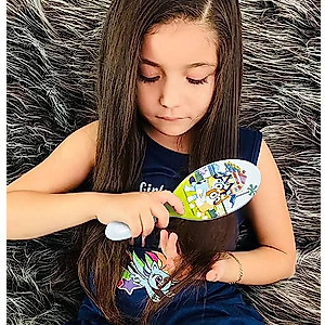 Bluey Hair Accessory 5 Pcs Set - 1 Regular 9 inch Bluey Hair Brush For Girls + 4 Bluey Scrunchies For Kids - Hair Accessories For Girls - Detangling Brush - Elastic Hair Ties Ropes Scrunchies Ages 3+