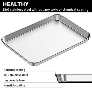 Baking Sheet Set of 2, Bastwe 18 inch Commercial Grade Stainless Steel Baking Pan, Professional Bakeware Oven Tray, Healthy & Non-toxic, Rust Free & Mirror Finish, Easy Clean & Dishwasher Safe