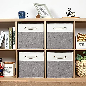 Araierd Fabric Storage Cube Bins |12x12 Cube Storage Bin with Handle, Cubby Closet Storage Bins Baskets for Organizing Shelves for Toy, Clothes(White&Grey)(12”x12”x12”-Pack of 4)