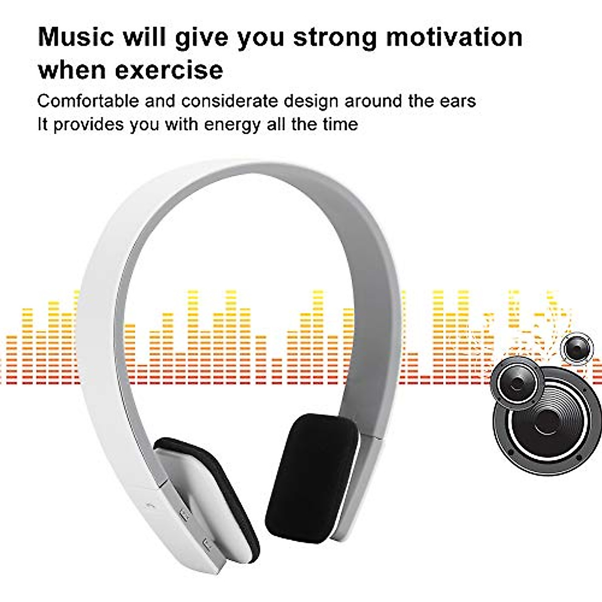 ASHATA Bluetooth Headphones,Wireless HiFi Stereo OverEar BT Headset,Ergonomic Noise Cancelling Sports Earphones with Builtin Microphone,Heavy Bass Sound,for Running/Fitness/Cycling (White)