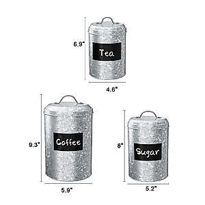 LF LIKEFAIR Farmhouse Kitchen Canisters Set of 3,Food Storage Containers for Home Kitchen, Tea, Herbs, Sugar, Salt, Coffee, Flour, Herbs (Silver)