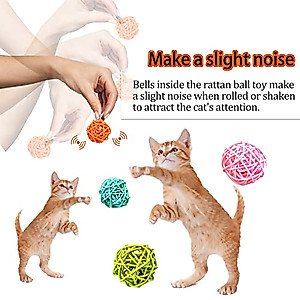 Andiker Cat Balls, 5pcs Colorful and Build-in Bell Cat Sound Ball Toy Bird Toys Natural Play Balls Parrot Gnawing Toy Chew and Chase Cat Toys for Indoor Cats to Keep Fit and Active (Bell Ball)