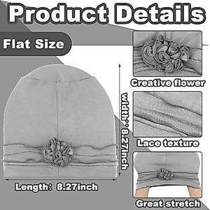 Geyoga 4 Pcs Cotton Cancer Headwear for Women Chemo Caps Headcovers Headwrap Soft Flower Turban Hats for Women(Sky Blue, Purple, Light Gray, Pink,Simple Flower)