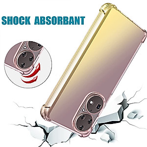 Vokuha for Huawei P50 Pro Case, JAD-AL50 JAD-LX9 Case with Tempered Glass Screen Protector,Cute Clear Gradient Slim Shockproof TPU Back Phone Protective Cover for Huawei P50 Pro (Black/Gold)