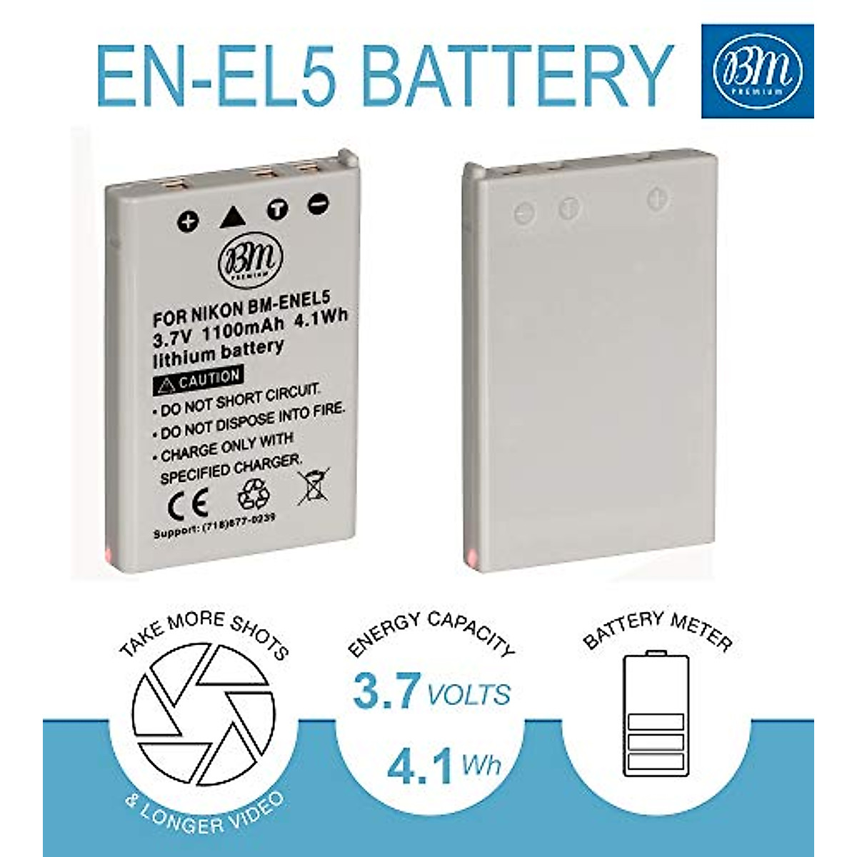 BM Premium 2-Pack of EN-EL5 Batteries and Battery Charger for Nikon Coolpix P80, P90, P100, P500, P510, P520, P530 Digital Camera