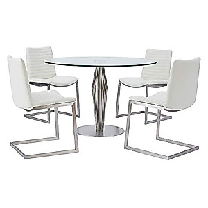 Armen Living Lindsey Contemporary Dining Table in Brushed Stainless Steel Finish and Clear Glass top, silver