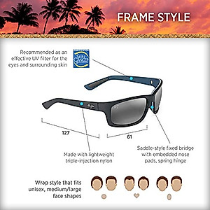 Maui Jim Men's and Women's Kanaio Coast Polarized Wrap Sunglasses, Matte Soft Black/White/Blue/Neutral Grey, Medium