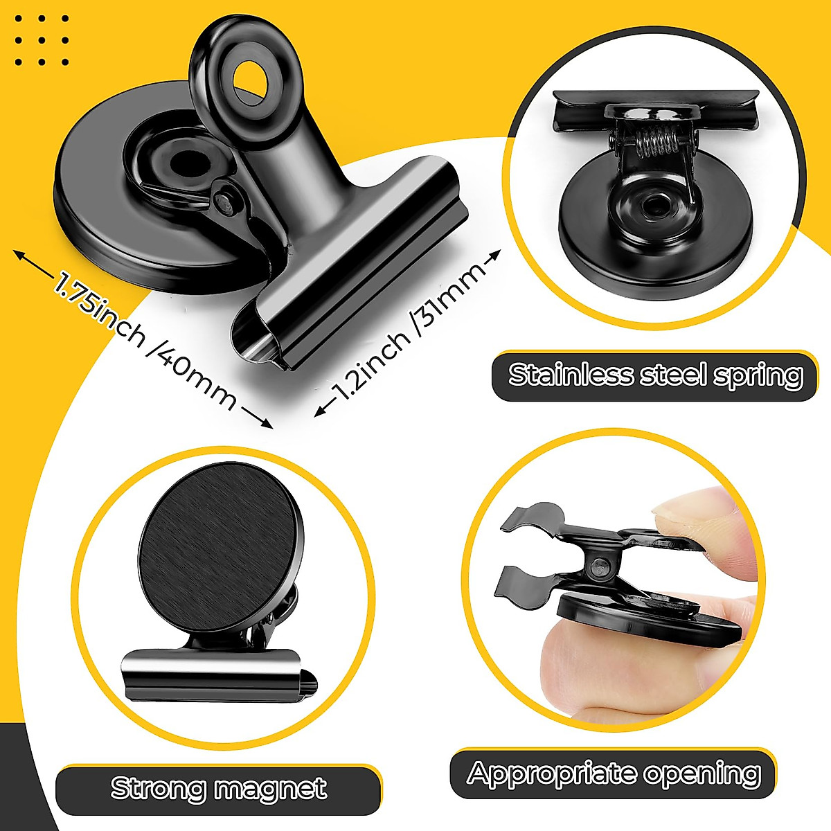 WUDIME 20 Pack Magnetic Clips Fridge Magnets Refrigerator Magnets, Black Magnet Clips for Whiteboard, Clip Magnets for Photo Displays, Home, Office,Classroom