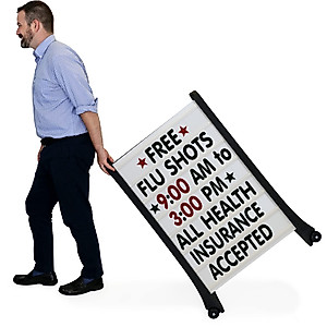 SmartSign 24"x36" Changeable Message Sign Board Sidewalk Sign, Standard Portable A-Frame Sign & Letter Kit for Outdoor, Business, Large Black Standing Frame with Wheels, USA-Made
