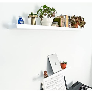 DIY CARTEL Made in USA Floating Metal Wall Shelf Picture Ledge - USA Manufactured Steel - Industrial Heavy Duty Modern Farmhouse Rustic Designed Shelf (48in White)