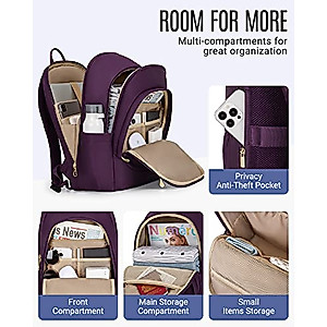 LIGHT FLIGHT Women Backpacks Laptop Backpack for Women 15.6 inches Computer Bags for Work Travel College, Gifts for Women, Purple