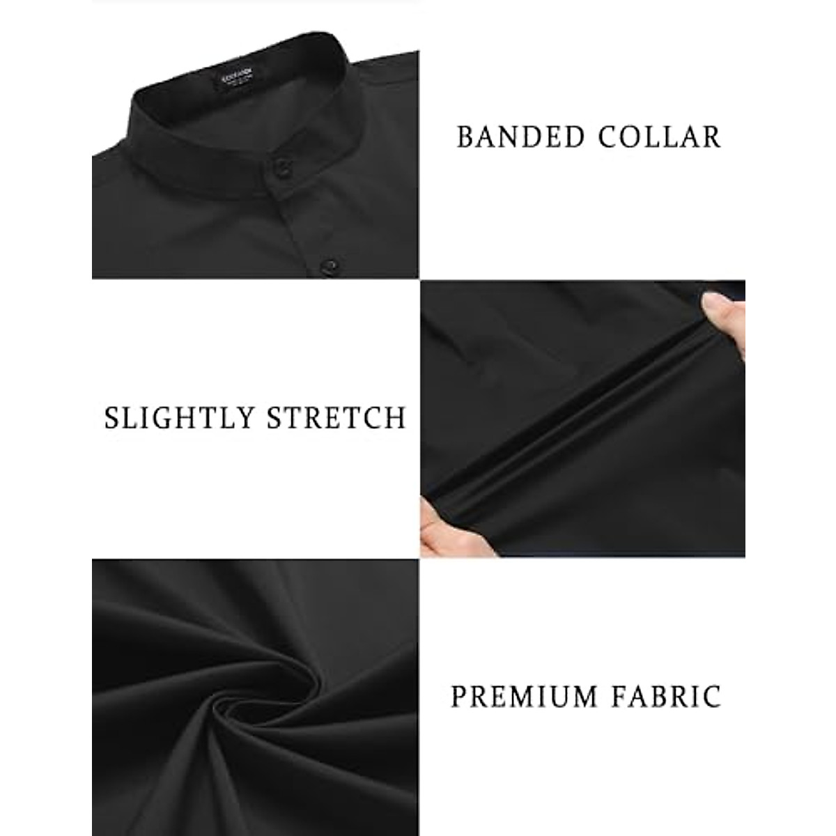 COOFANDY Muscle Fit Dress Shirts for Men Collarless Button Down Outfits Summer Fitted Shirts Wrinkle-Free Long Sleeve Business Casual Mandarin Collar No Iron Shirt Black XL