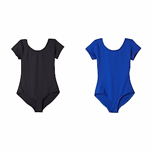 Capezio Girls 2 Pack Team Basic Short Sleeve Leotard Black/Royal Blue, Medium