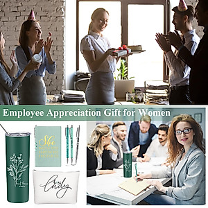 Funnymoom 6 Pcs Boss Day Gift Set Lady Appreciation Day Thank You Gifts for Women 20 oz Aesthetic Boho Flower Sign Tumbler Tote Bag Makeup Bag A6 Notepad with 3 Ballpoints Best Boss Ever Gift (Green)