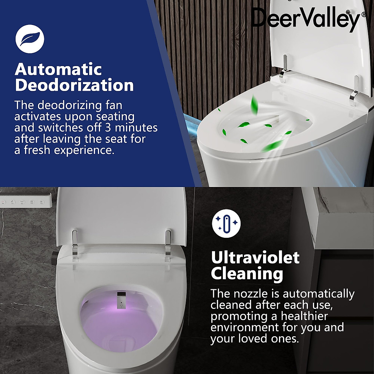 DeerValley Smart Toilet, One Piece Bidet Toilet for Bathrooms,Modern Elongated Toilet with Warm Water Sprayer & Dryer, Foot Sensor Operation, Heated Bidet Seat with Remote Control