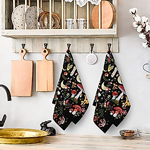 Bapcoku Kitchen Towels Decorative Set Absorbent Dish Towels for Kitchen Farmhouse Home Decor (Mushroom Moth, 16x24 inch)