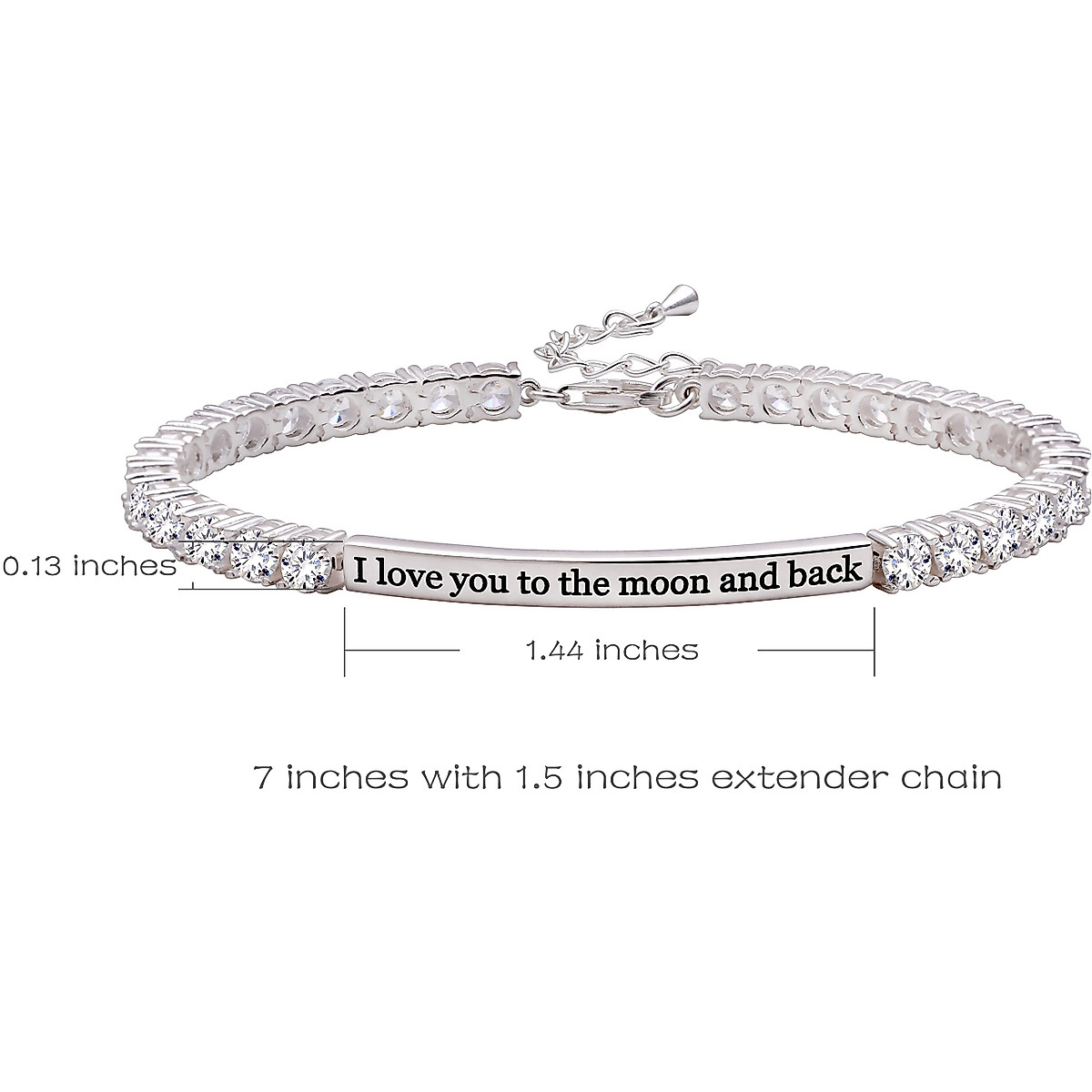 ALOV Jewelry Sterling Silver "I love you to the moon and back" 4mm Cubic Zirconia Tennis Bracelet