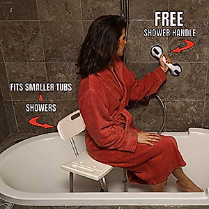 Dr. Maya Bath and Shower Chair Seat with Back (Adjustable) - Anti-Slip Bench Bathtub Stool for Elderly or Seniors (Bathroom Safety) - with Free Suction Assist Grab Bar