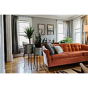 Creative Co-Op Farmhouse Round Corrugated Metal Planters on Stands, Set of 2 Sizes, Silver and Black