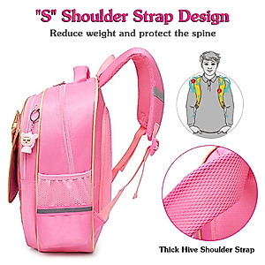 Chamqueen Cute Cat Face Bowknot School Backpack Kids School Bookbag Princess Backpack for Girls Students Pink