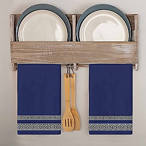 VDLBT Kitchen Towels Geometric Greek Key Dish Cloth Fingertip Bath Towel Navy Blue Hand Drying Soft Tea Towel 18x28in 2PCS