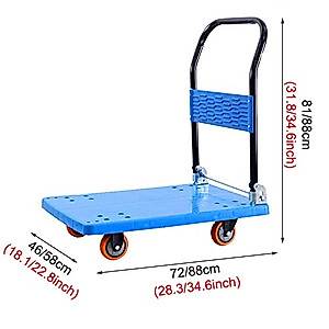Generic Folding Push Cart, Moving Platform Hand Truck,Mute Flatbed Cart Truck Foldable,with Foldable Handle for Carrying, Warehouse, Home (Size : 88 * 58cm[34 * 22inch])