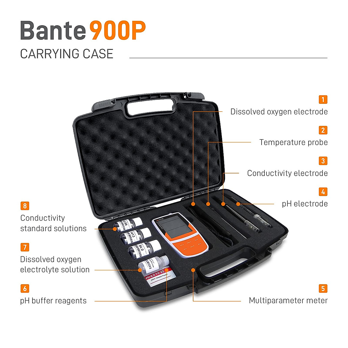 Bante 900P Portable pH/Conductivity/Dissolved Oxygen Meter | Multiparameter Water Quality Meter | for Measuring pH, ORP, Ion, Conductivity, TDS, Salinity, Resistivity, Dissolved Oxygen