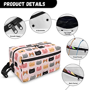 Kathyboom Cute Cats Yarn Storage Organizer Stain Resistant Yarn Bag with Shoulder Straps, Knitting & Crochet Supplies Yarn Holder Crochet Gift