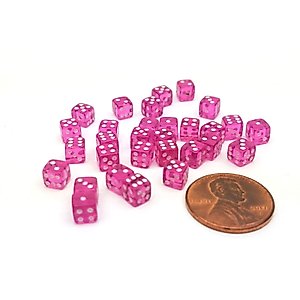 Koplow Games Set of 30 D6 5mm Transparent Rounded Corner Dice - Purple with White Pips