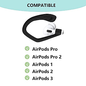 Meruns Ear Hooks for Apple AirPods 1, 2, 3, Pro and Pro 2,Unique Left & Right Hook,Comfortable wear, Black.