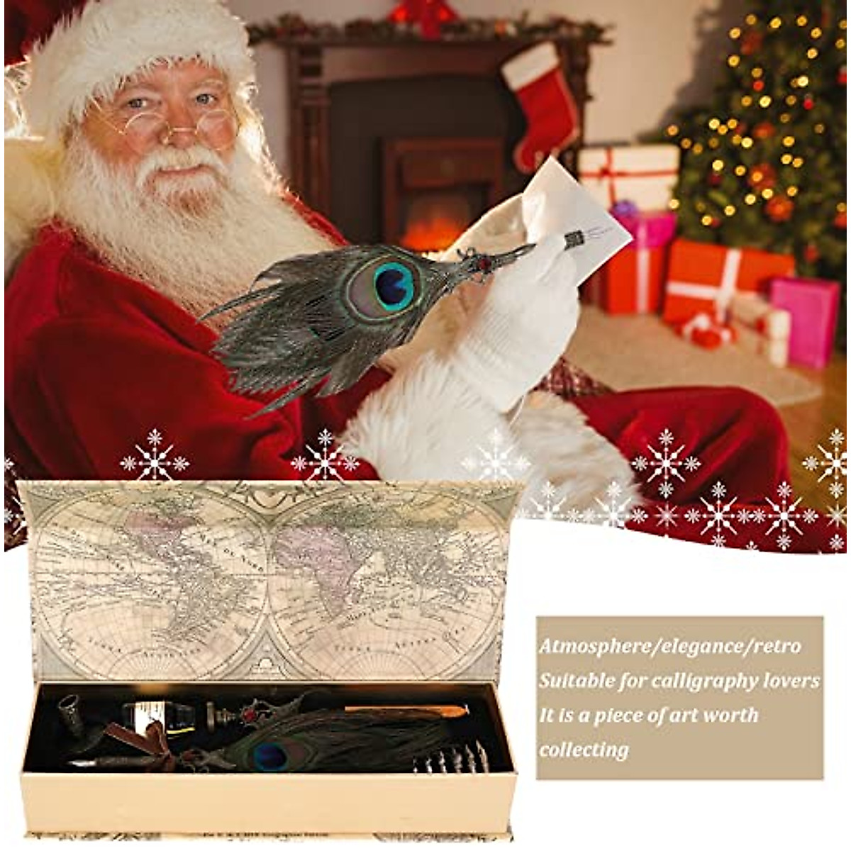 CunMei Quill Pen, Feather Pen Ink Set, Calligraphy Pen Set With Feather Pen Dip Pen, 20ML Ink, 8 Replaceable Nibs, Seal, Wax Seal, Pen Holder, Vintage Engraving Romantic Art Gift (Malachite Green)