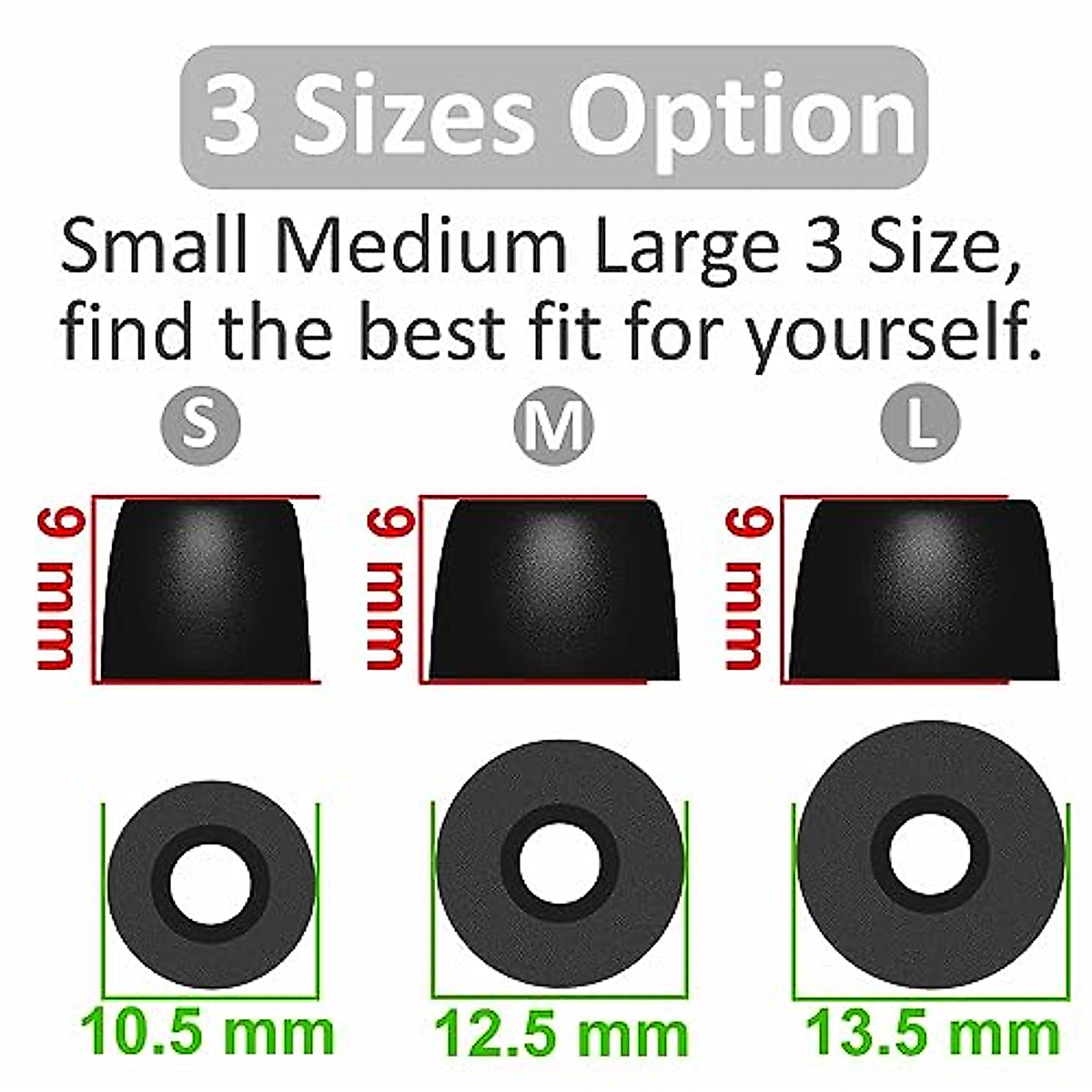 IiEXCEL 6 Pairs WF-1000XM5 Memory Foam Tips, Replacement S/M/L Cancel Noise Fit in Case Comfortable No Silicone Pain Ear Tips Eartips Compatible with Sony WF-1000XM4 WF-1000XM5 - Foam Black