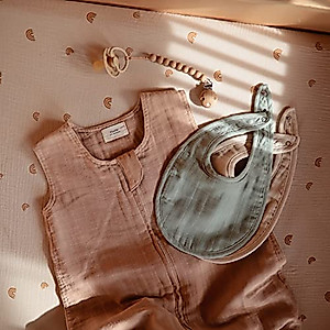 mushie Muslin Baby Bib | Soft Cotton for Infant Drips, Drools & Feedings | Adjustable Fit | 2 Pack (Roman Green/Fog)