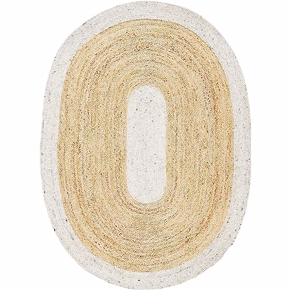 THE PIKKU INTERNATIONAL - Handmade Jute Rug Beige with White Cord Border Farmhouse Jute Area Rug (7 x 11 Feet Oval)