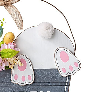 Glitzhome 18 Inch Wooden Easter Bunny Hanging Decoration,"Happy Easter" Rabbit Welcome Sign wood Bunny Eggs Easter Decorations for Door Home Garden Spring Party