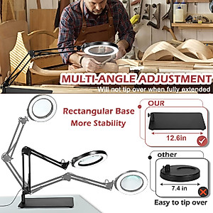 10X Veemagni 2-in-1 Magnifying Glass with Light and Stand, 3 Color Modes Stepless Dimmable, Real Glass Desk Lamp & Clamp, LED Lighted Magnifier with Light for Reading Crafts Repair Close Works