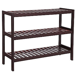 SONGMICS Bamboo Shoe Rack Bench, 3-Tier Shoe Organizer，Utility Storage Shelf Rack, Storage Shelf, 3-Shelf Shelving Unit,for Entryway Hallway Bathroom Living Room and Corridor Brown