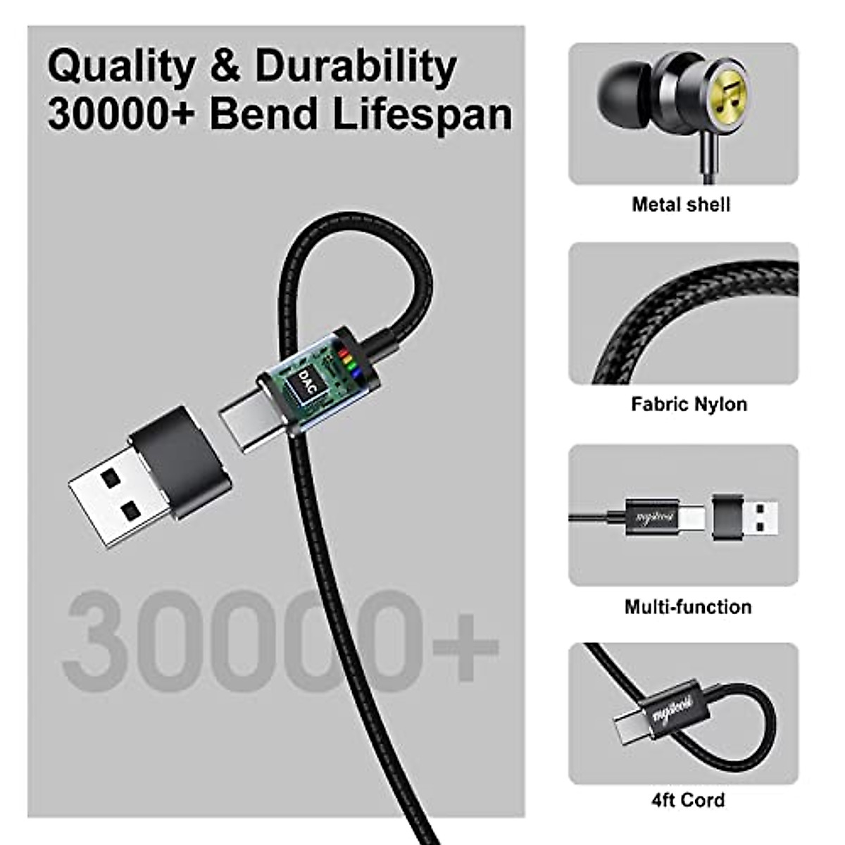 in Ear Earphones USB Type C Headphones for Laptop with Microphone, Magnetic Noise Canceling Headset Compatible for PC iPad Pro Samsung MacBook (Black2)