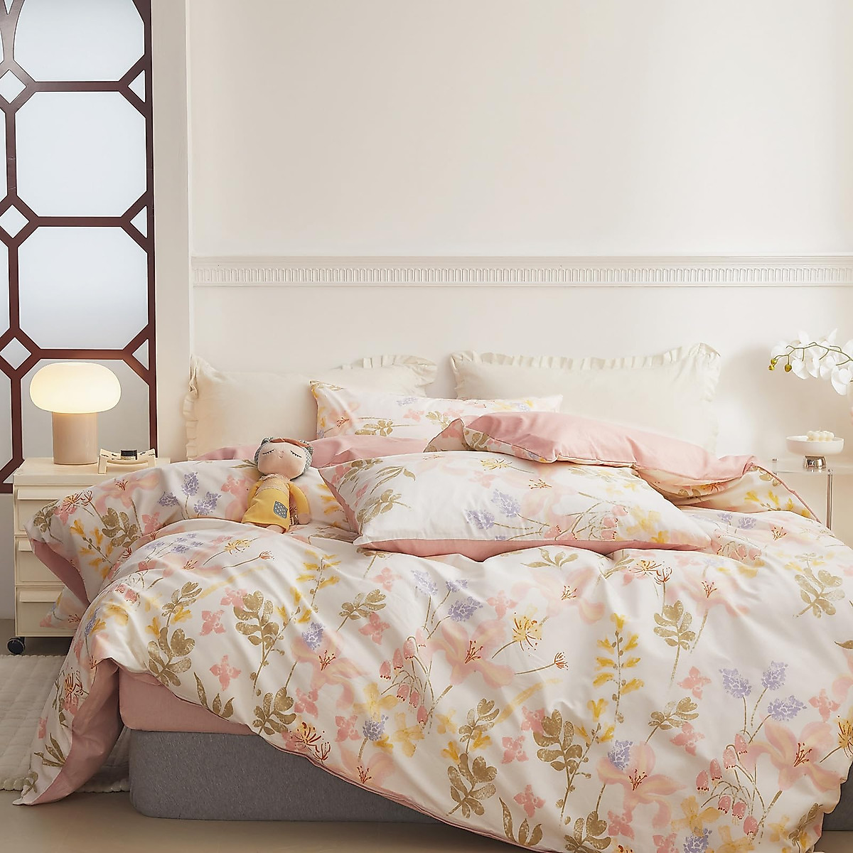 HighBuy Boho Floral Duvet Cover King,Soft Cotton Aesthetic Pink Floral King Comforter Cover,Lightweight Soft Garden Style Bedding Set King Duvet Cover Set Zipper Closure Breathable King