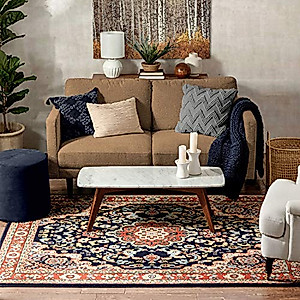 Well Woven MENA Navy Blue Traditional Oriental Medallion Area Rug (7'10" x 9'10")