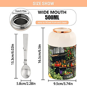 JUNZAN House Green Kids Womens Lunch Insulated Jar with Spoon 17oz/500ml Container To Keep Food Hot Stainless Steel Vacuum Food Warmer Food Storage for Keep Food Warm