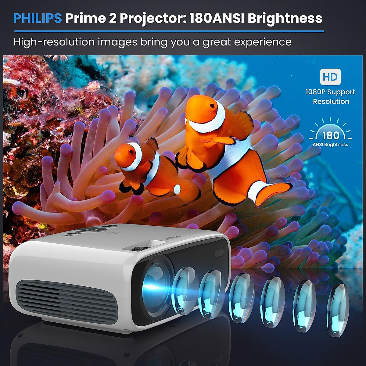 PHILIPS Android TV Projector with Apps and 5G WiFi Bluetooth - Smart Projector Built-in Netflix, YouTube, Outdoor Movie Projector 4D 4P Keystone, Zoom, Compatible w/ iOS/Android/Xbox/PS4/TV Stick/HDMI