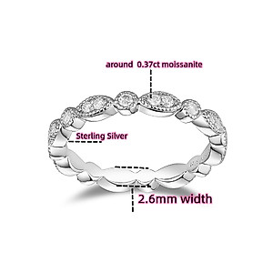 DovEggs 0.37CTW GHI 1.4mm Moissanite Lab Created Diamond Marquise Style Full Eternity Wedding Band 14k Gold Quality Silver Engagement Ring for Women with 2.6mm Width(4.5)