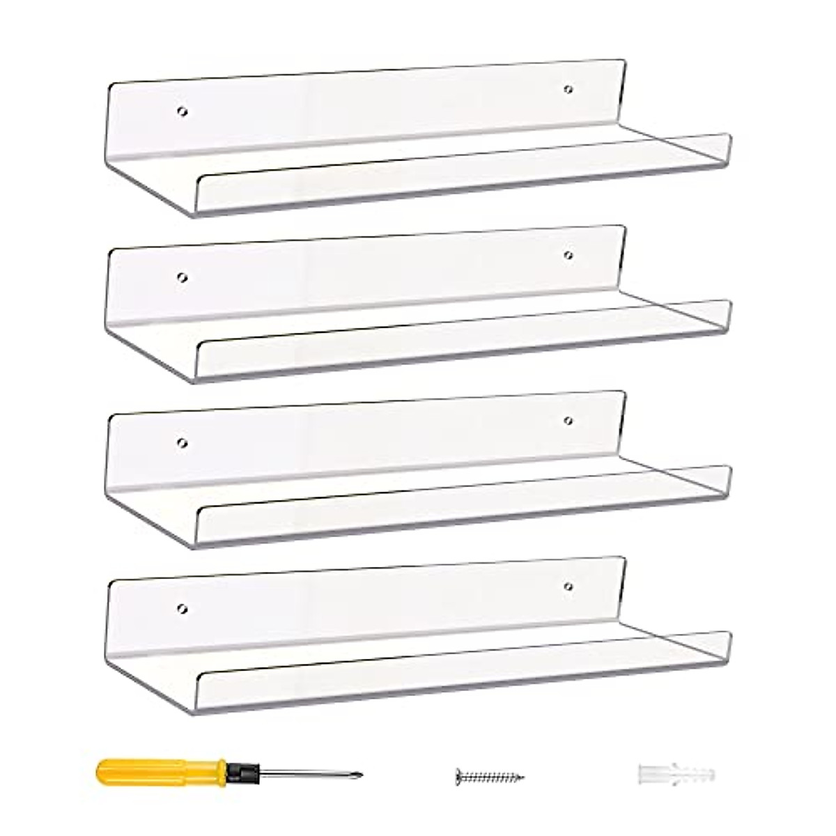 ACRADEC Acrylic Shelves for Wall Set of 4, 15” x 4” - Spacious Clear Shelves with Mounting Kit - Easy to Install, Versatile & Sturdy Shelfs - Funko Pop Shelves Perfect for Decoration & Storage