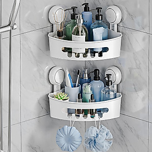 TAILI Corner Shower Caddy Suction Cups Heavy Duty 2 Pack, Small Bathroom Shower Shelf Storage Wall Mounted shower Organizer for Shampoo,Conditioner,Plastic shower Basket, Drill-Free Removable