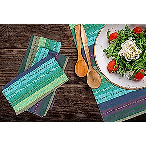 Cloth Napkins,Cotton Napkins,Dinner Napkins Cloth,Dinner Napkins,Cloth Napkins Set of 12 Cotton,Napkins Cloth,Cloth Napkins Cotton,Cotton Dinner Napkins, Salsa Stripe Napkins 18x18 Teal Multi